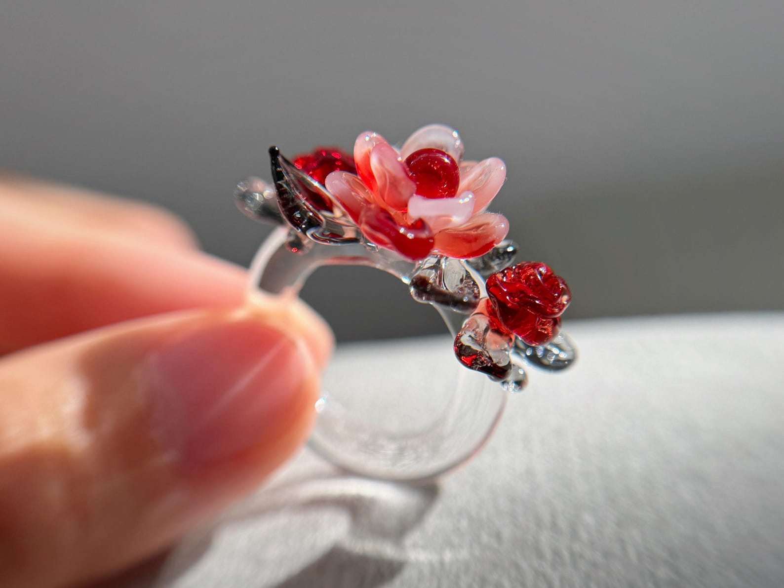Bloom in Glass – Handmade Lampwork Rose Ring, Real Flame-sculpted Glass ...