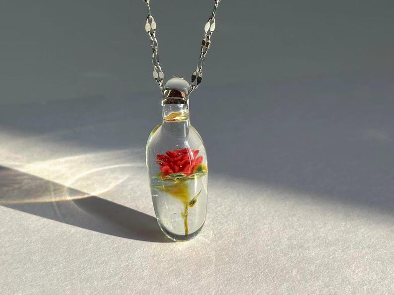 Handmade Glass Encapsulated Rose Capsule Necklace, Forever Flower ...
