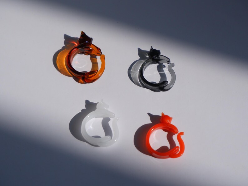 Handmade Glass Cat Ring, Open Tail Cat Design Ring, Cute Animal Jewelry ...