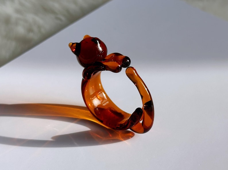 Handmade Glass Cat Ring, Open Tail Cat Design Ring, Cute Animal Jewelry ...
