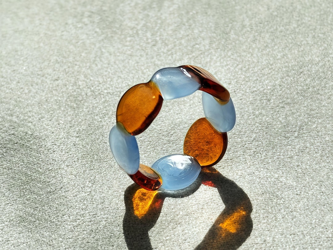 Sunset Waves – Handmade Art Glass Ring – Sea Glass Blue & Molten Gold ...