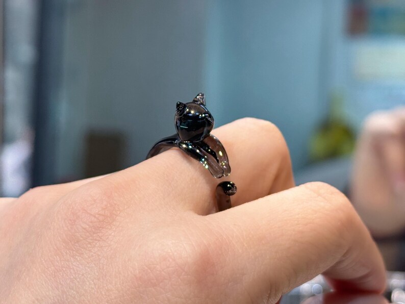 Handmade Glass Cat Ring, Open Tail Cat Design Ring, Cute Animal Jewelry ...