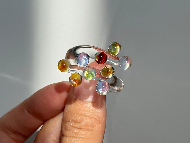 Rainbow Bubble Ring – Handmade Glass Statement Ring, Polka Dot Dopamine ...