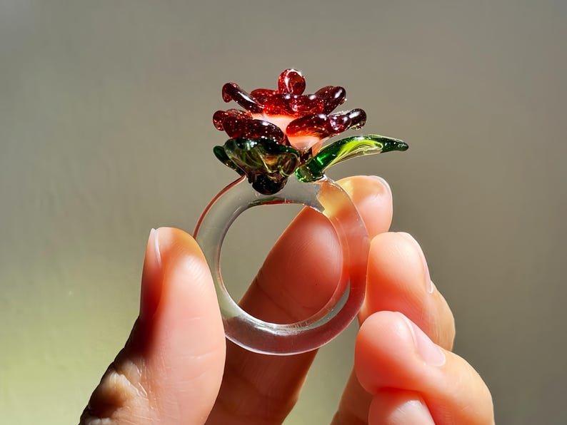 Handmade Glass Rose Ring – Vintage-inspired Floral Jewelry, Romantic ...