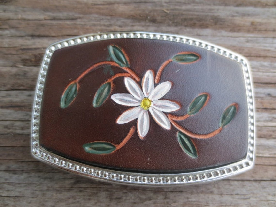 Leather Belt Buckle With Daisy | Etsy