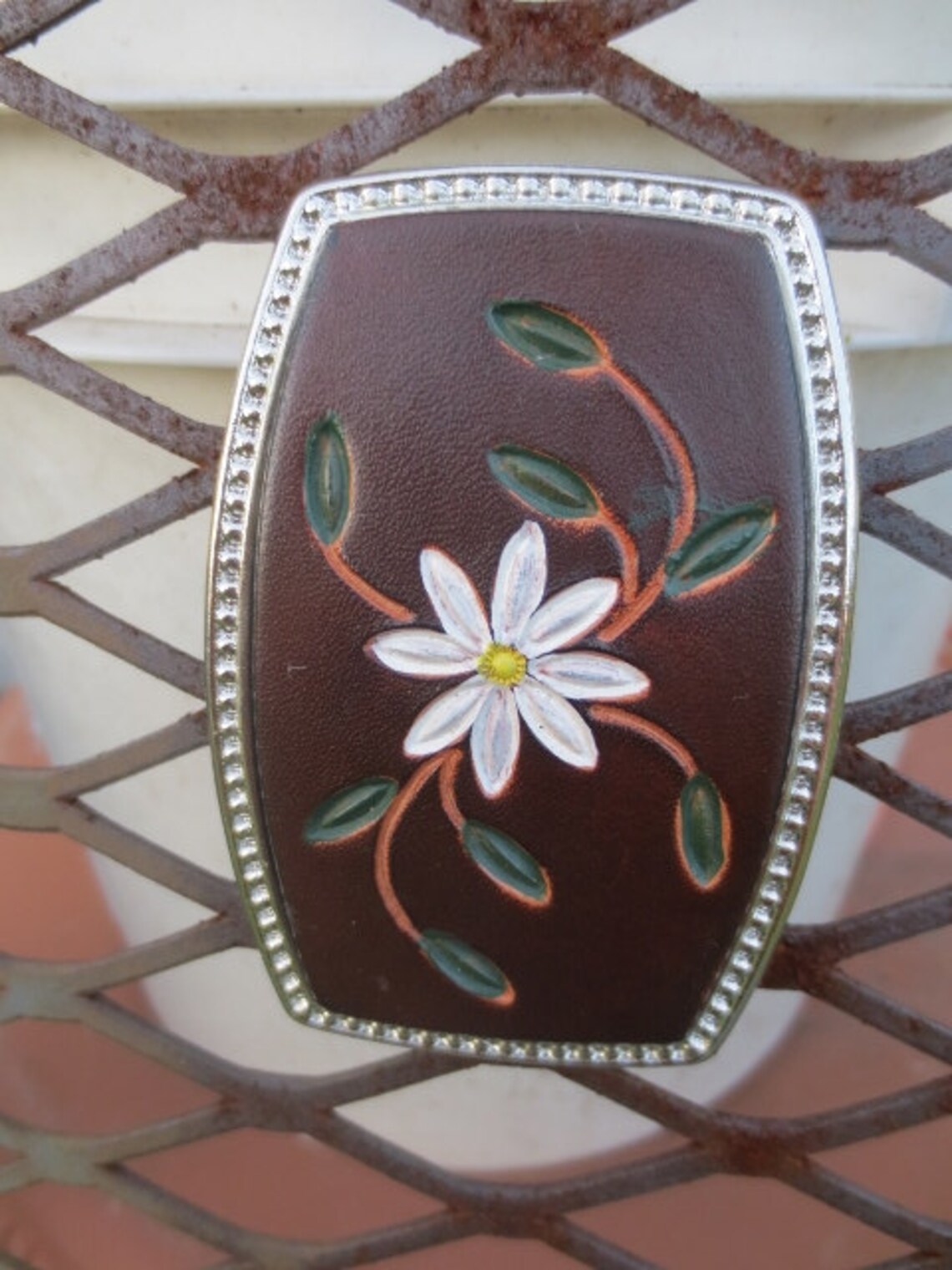 Leather Belt Buckle With Daisy | Etsy