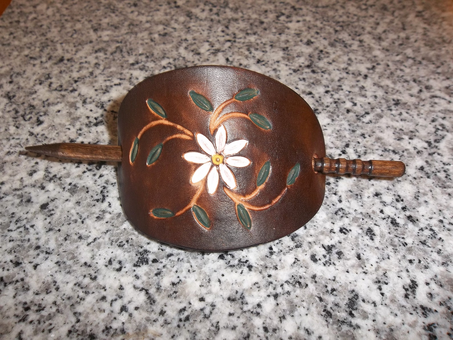 Handmade Leather Stick Barrette Stamped With Daisy - Etsy