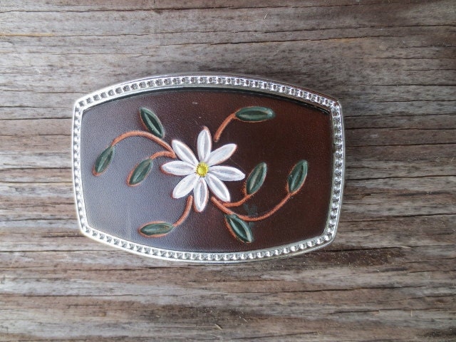 Leather Belt Buckle With Daisy | Etsy