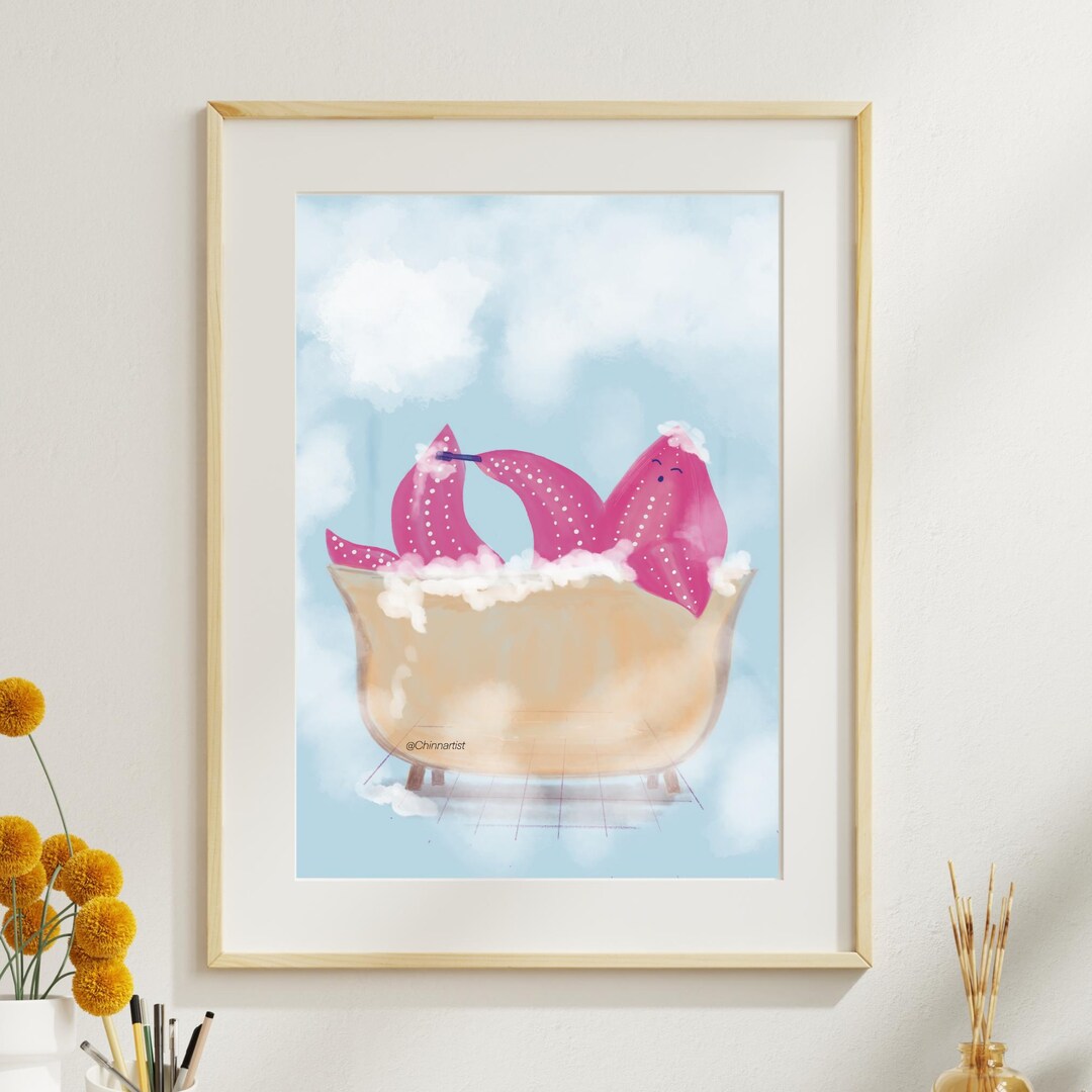 Printable Starfish Taking a Bath in the Bathtub Bathroom Art Wall Decor ...