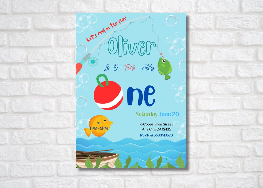 O- Fish - Ally One Birthday Invitation - Sea Theme Birthday - Text ...