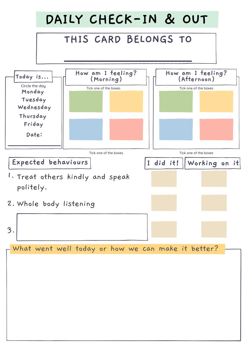 Daily Check in and Check Out Card for Students - Etsy