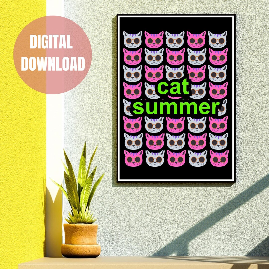 Cat Summer Poster: Quirky Gen Z Home Decor (digital Download) - Etsy