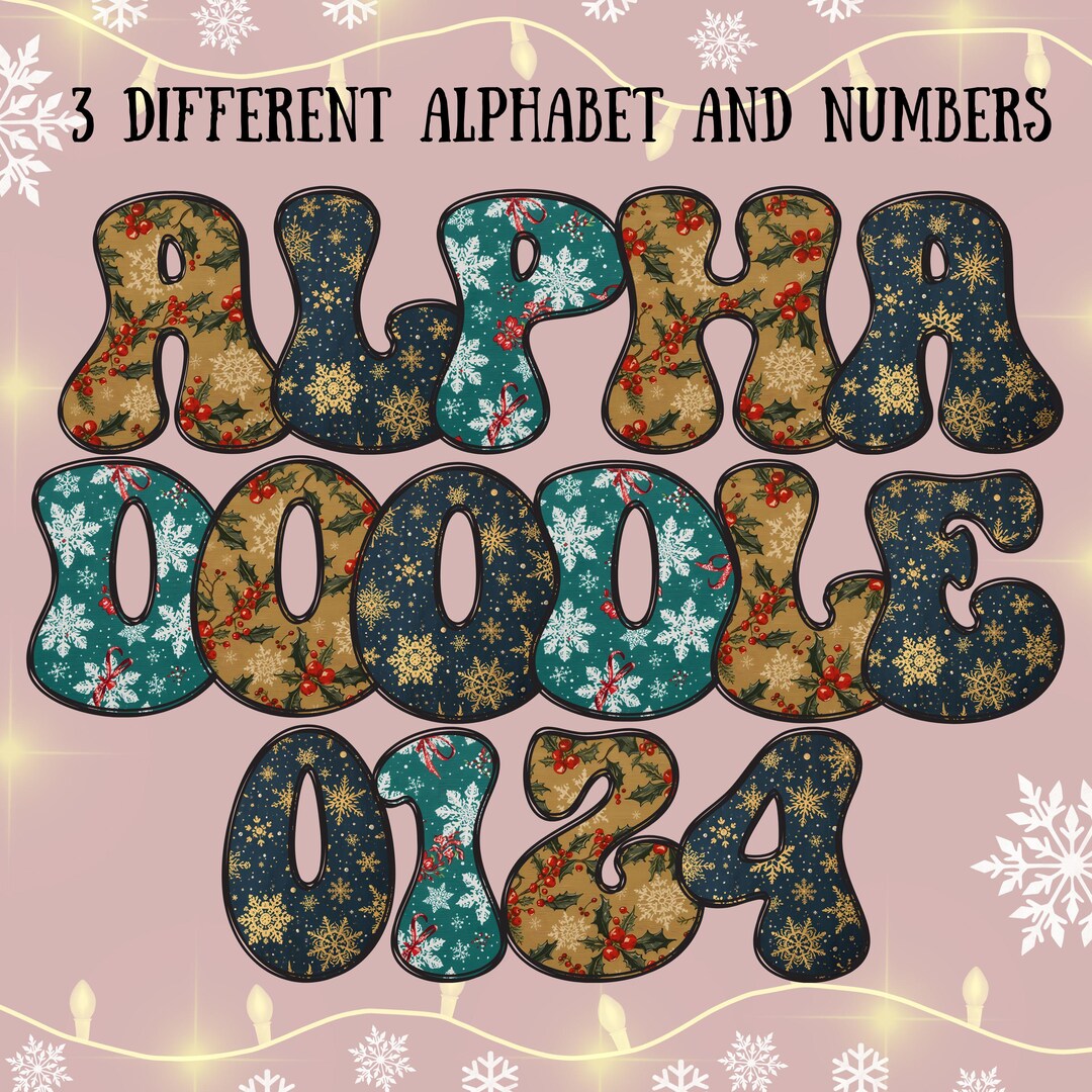 Vintage Christmas Alphabet & Numbers PNG Bundle: Retro Holiday Clipart ...