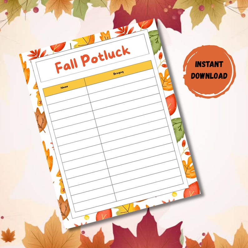 Fall Potluck Sign up Sheet: Thanksgiving Dinner Party Form (PDF) - Etsy
