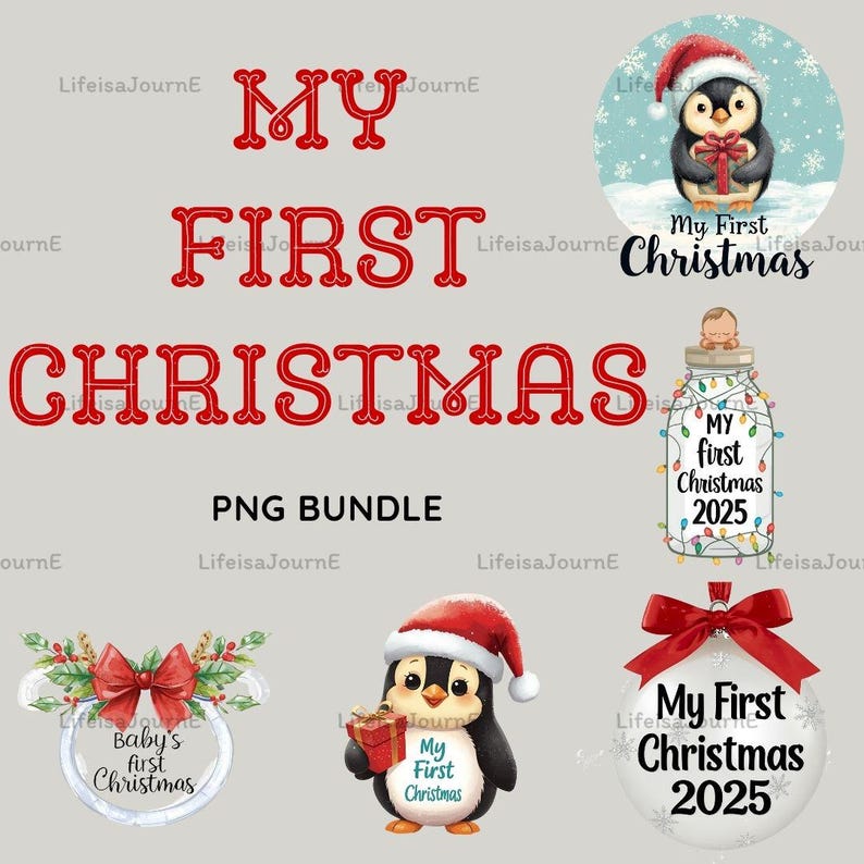 My First Christmas Clipart PNG Bundle 2025: Holiday Sublimation Designs ...
