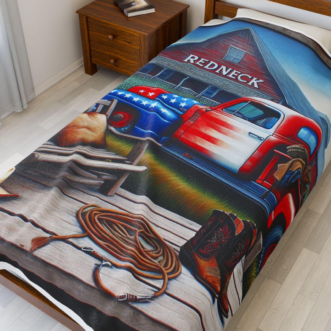 Plush Blanket, Retro Farm Truck Design, Redneck Decor, Vintage Wood ...