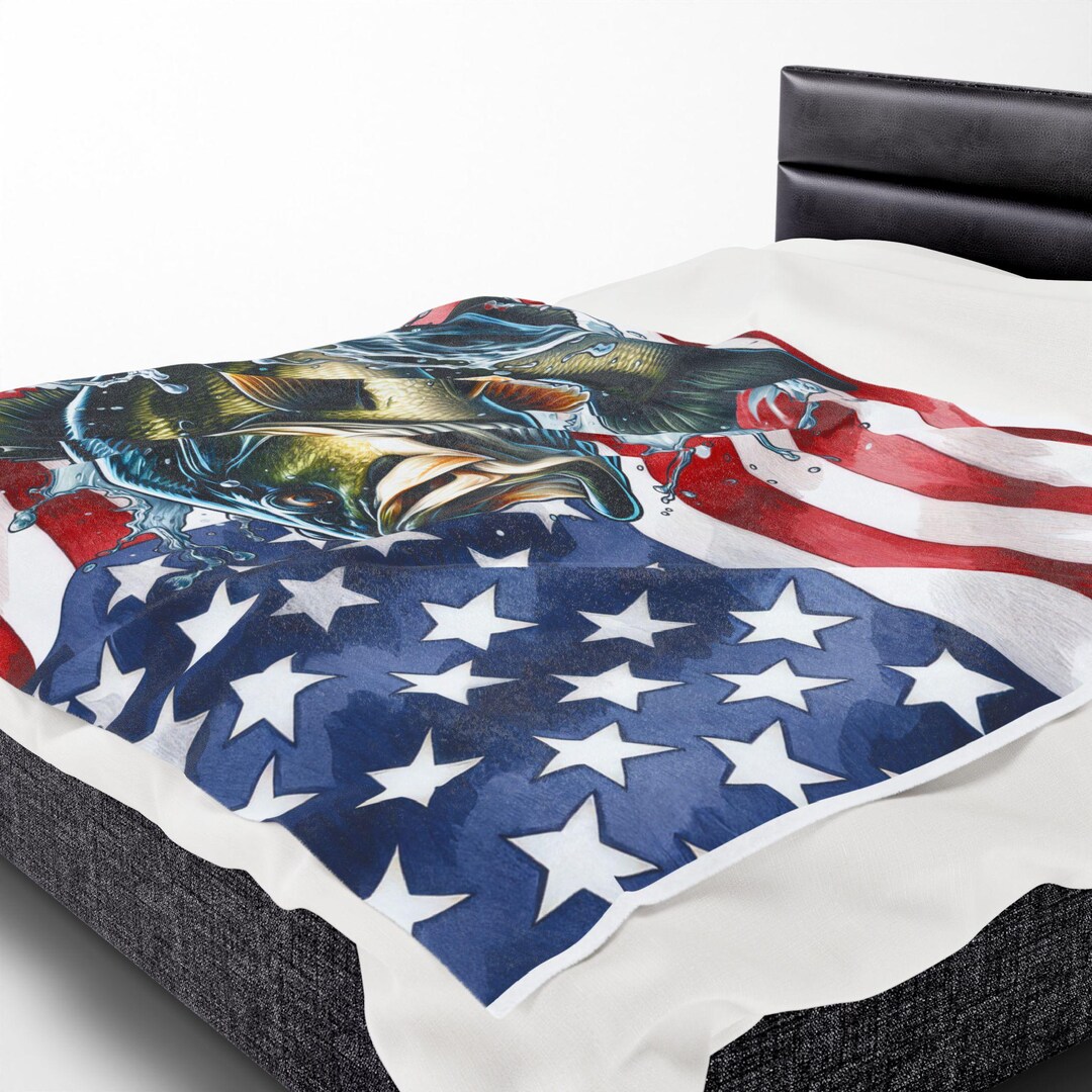 Fisherman's Dream Plush Blanket - Bass & American Flag Throw - Etsy