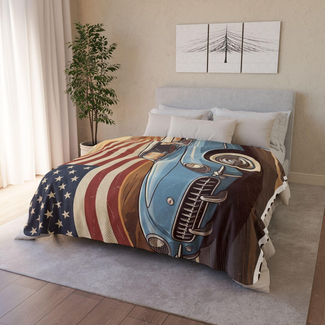 Muscle Cars Fleece Sherpa Blanket | Man Cave Classic Car Design - Etsy