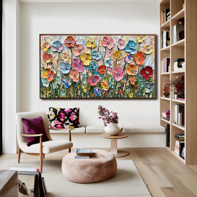 Large Handmade Acrylic Poppies Painting: Colorful Floral Wall Art - Etsy