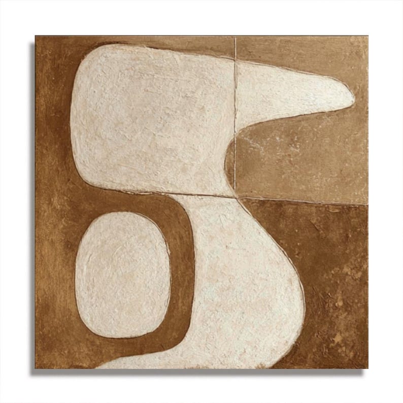 Handmade Geometric Neutral Painting: Abstract Shapes on Brown ...