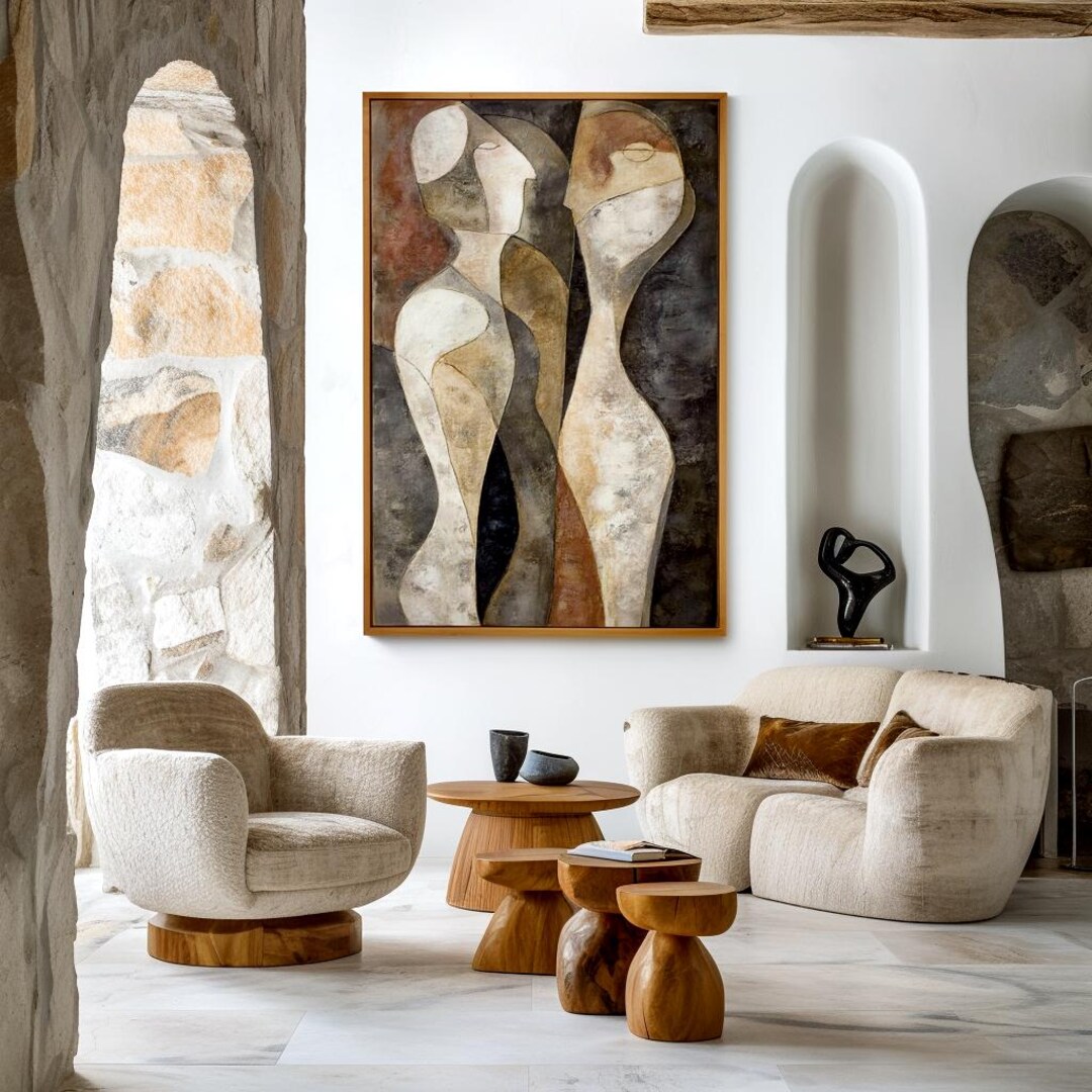 Abstract Figure Oil Painting - Warm Tones Wall Art for Modern Home ...