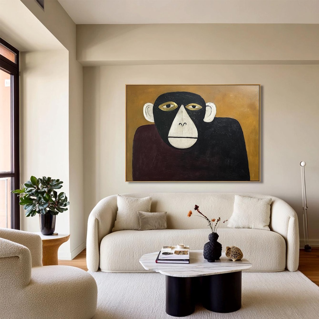 Abstract Gorilla Portrait Oil Painting, Primitive Style Monkey Artwork ...