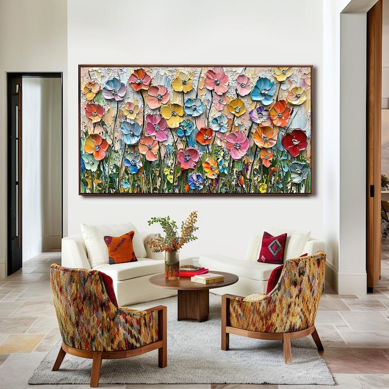 Large Handmade Acrylic Poppies Painting: Colorful Floral Wall Art - Etsy