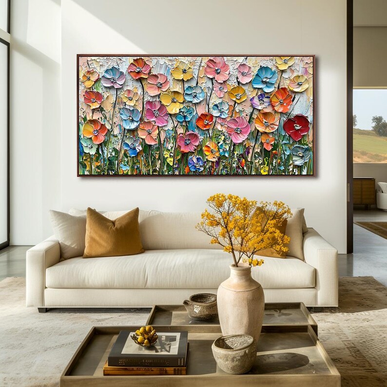 Large Handmade Acrylic Poppies Painting: Colorful Floral Wall Art - Etsy