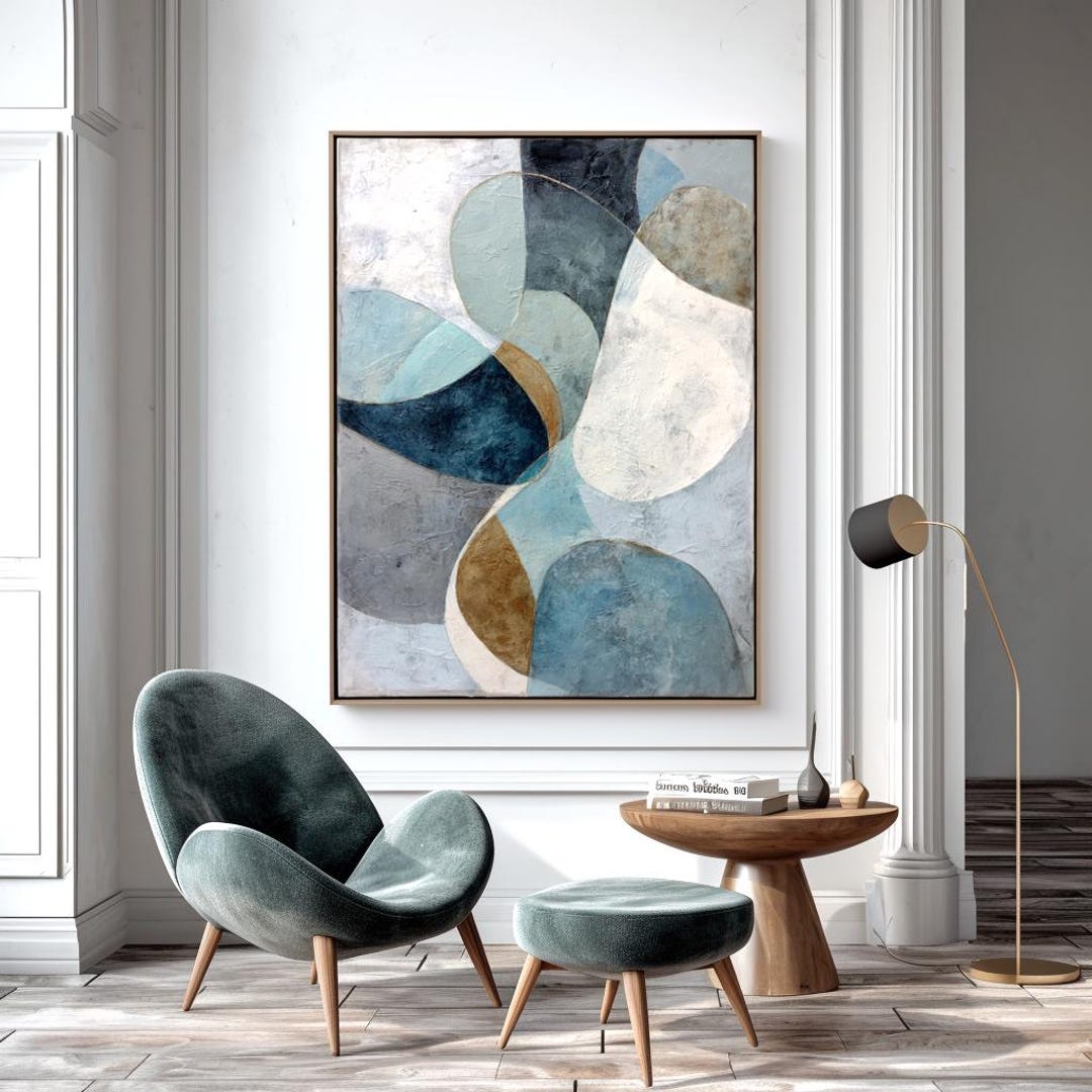 Large Contemporary Abstract Canvas Wall Art - Geometric Blue Green ...