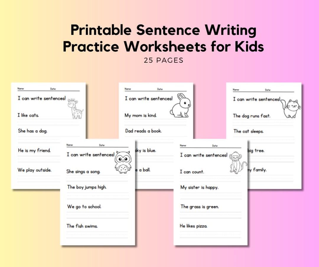 Printable Sentence Writing Practice Worksheets for Kids - Etsy