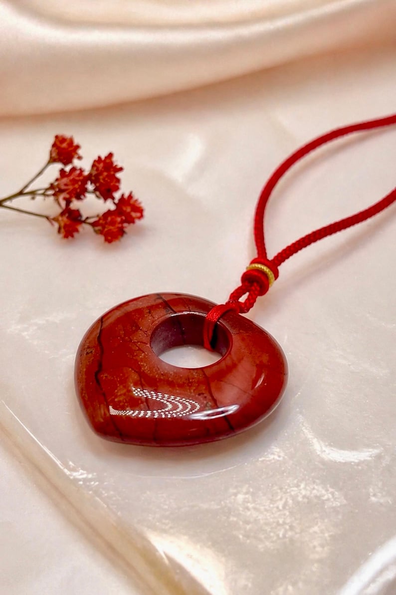 Natural Red Jasper Stone Crystal Necklace, Heart Pendant, Handmade ...
