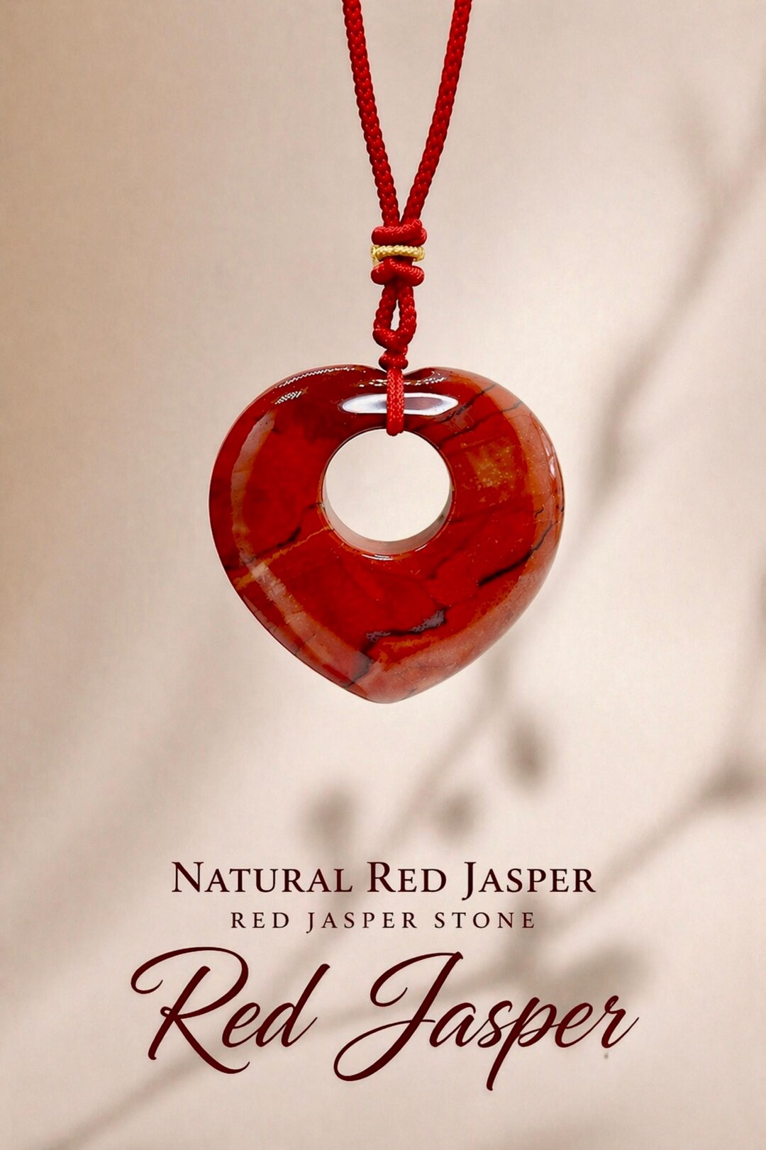 Natural Red Jasper Stone Crystal Necklace, Heart Pendant, Handmade ...