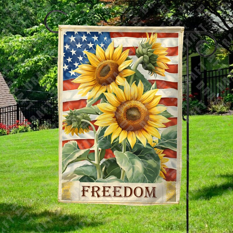 Patriotic Freedom Garden Flag Png, Sunflowers Flag Png, Primitive ...