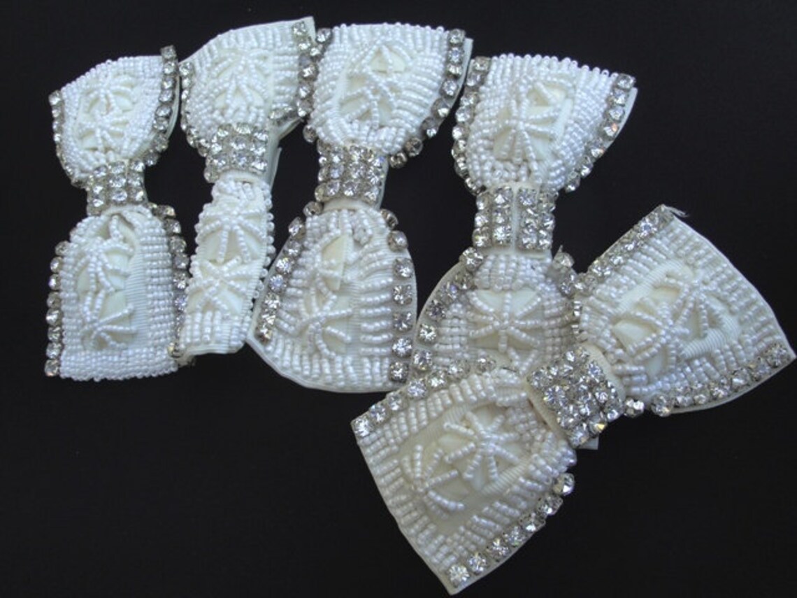 Ivory Grosgrain Ribbon Bows With Beads and Clear Glass | Etsy