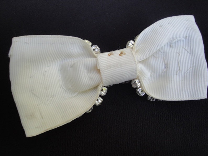 Ivory Grosgrain Ribbon Bows With Beads and Clear Glass | Etsy