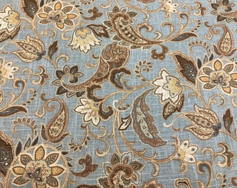Blue Floral Linen Fabric - Etsy