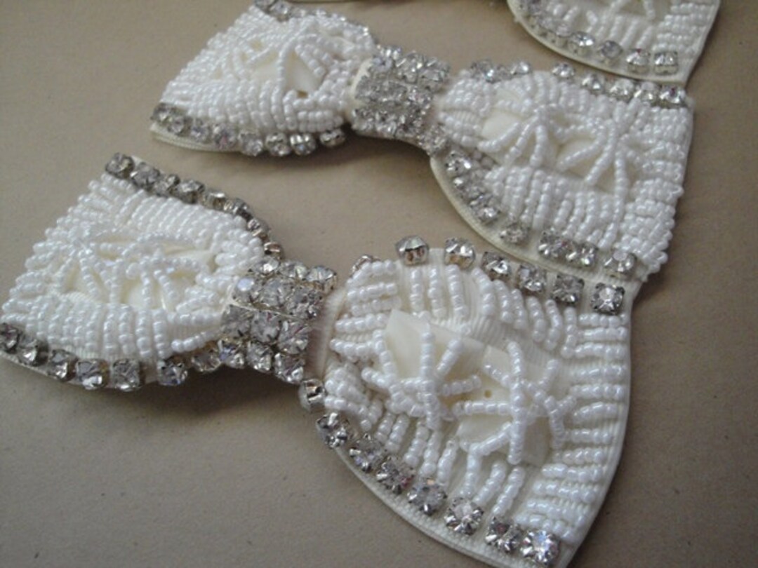 Ivory Grosgrain Ribbon Bows With Beads and Clear Glass - Etsy