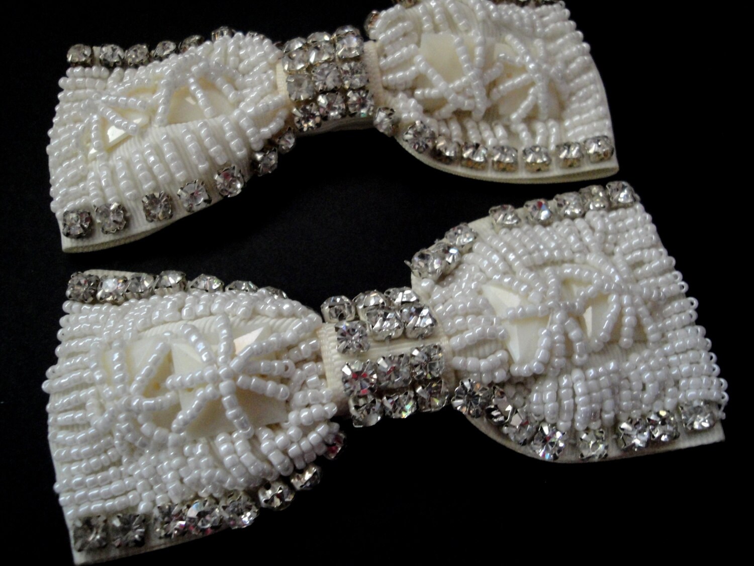 Ivory Grosgrain Ribbon Bows With Beads and Clear Glass | Etsy