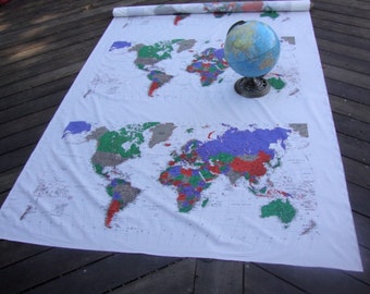 World Map Fabric - Etsy