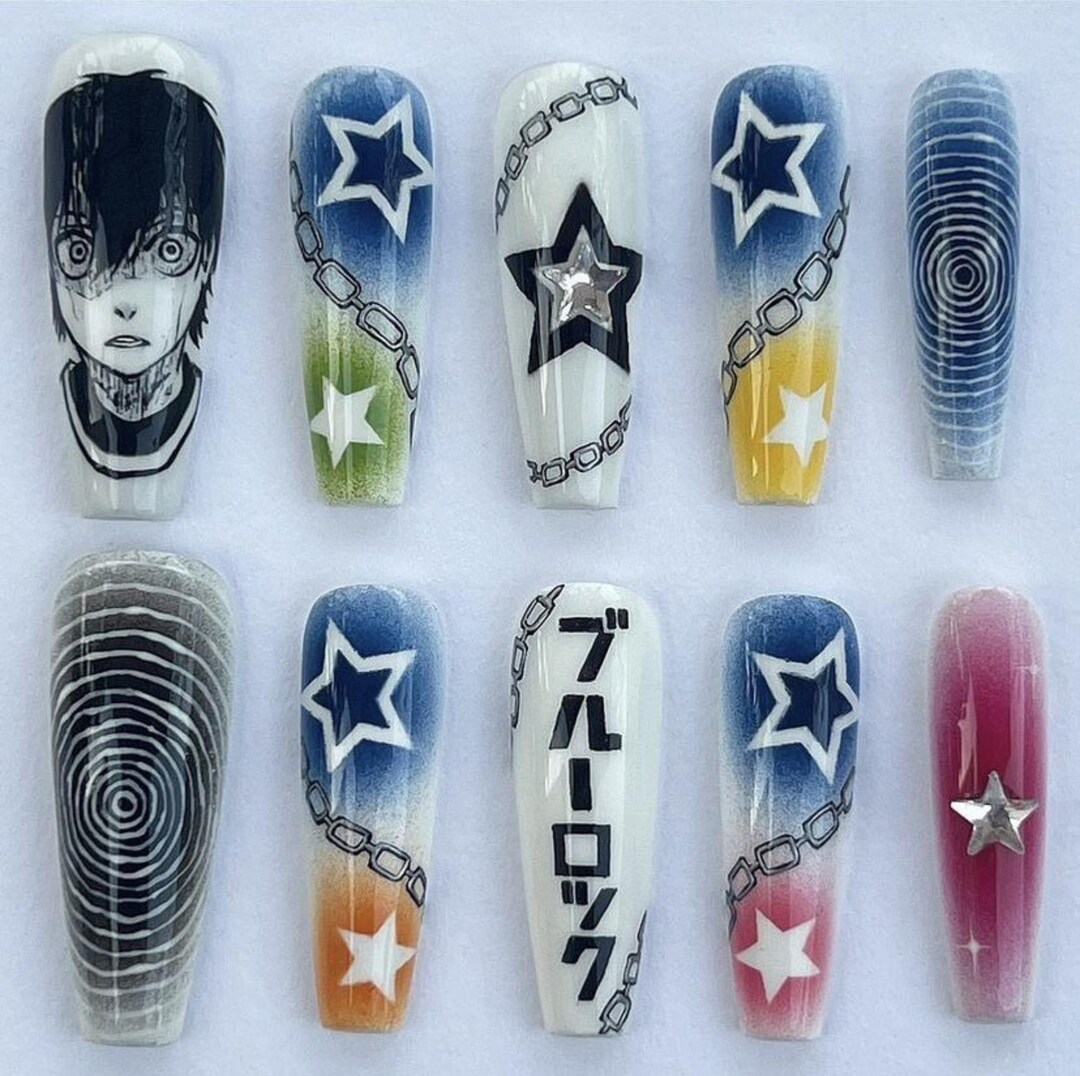 Blue Lock Anime Press on Nails – Japanese Manga Style – Star Gradient ...