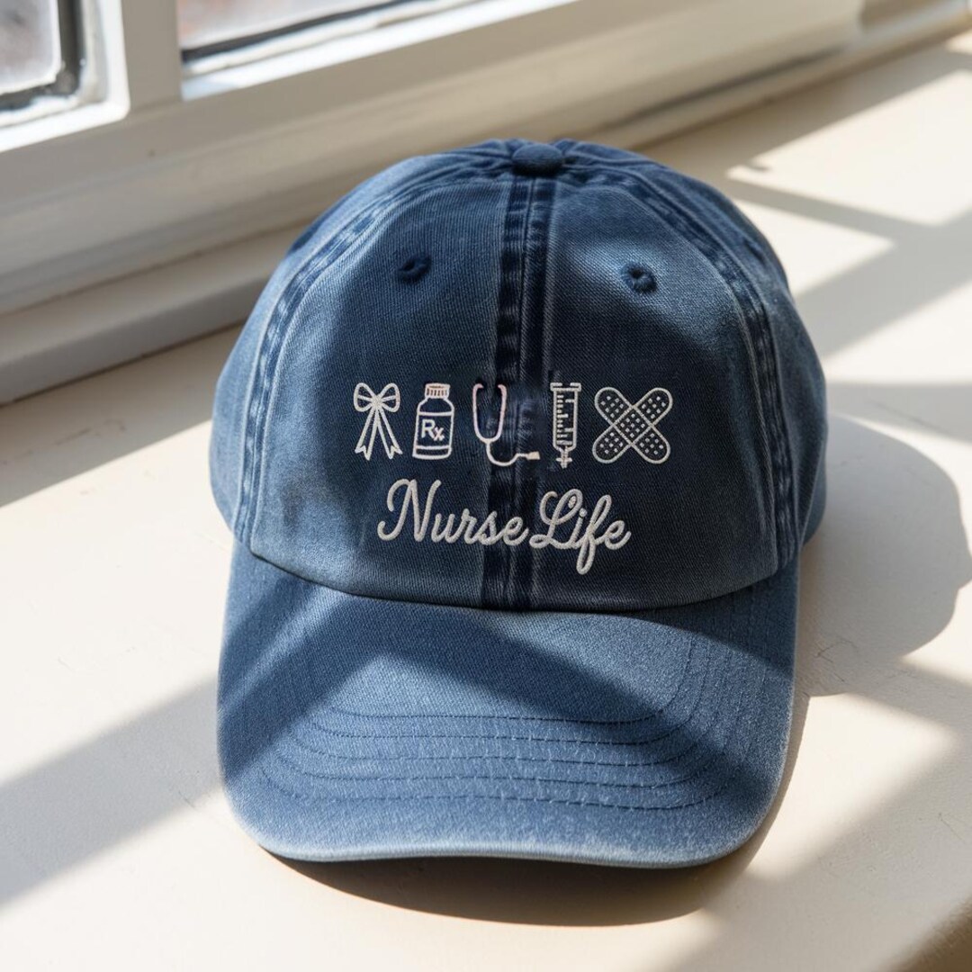 Embroidered Nurse Life Hat, Nursing Icons Washed Baseball Cap - Etsy