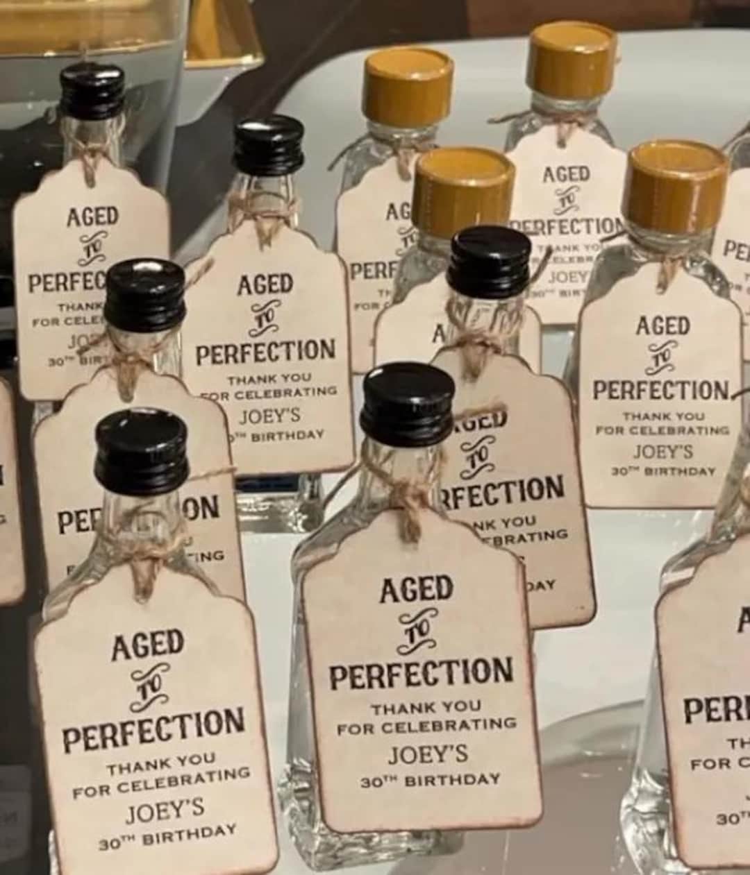 Birthday Party Liquor Bottle Favor Tag Labels Aged to Perfection Custom ...