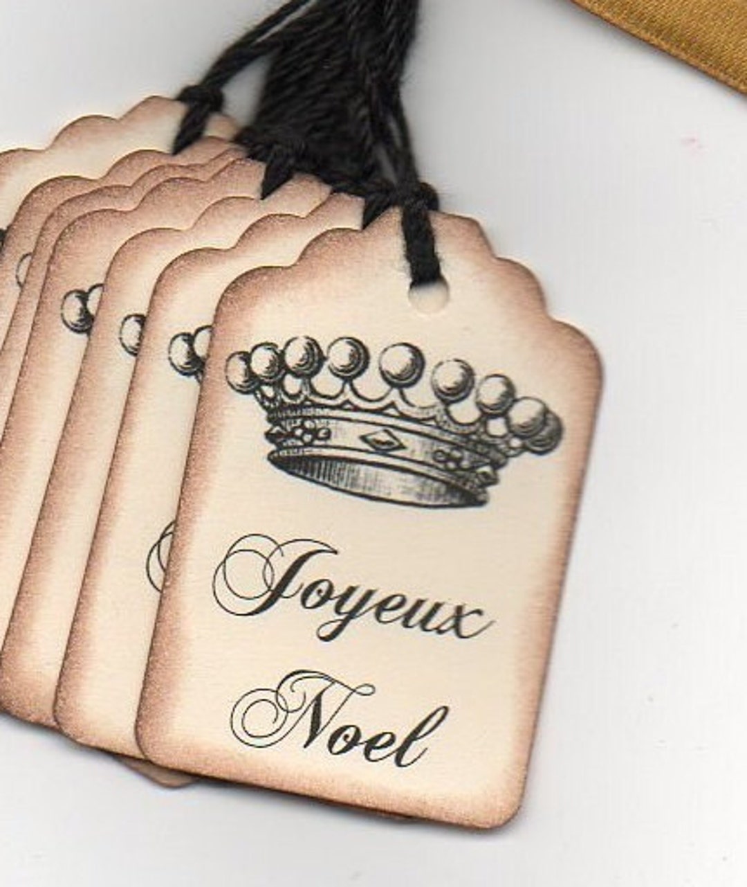 Christmas Gift Tag - Handmade and Hand Stamped Joyeux Noel French Crown ...