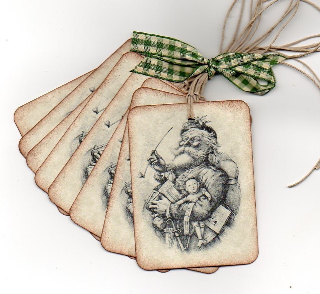Christmas Gift Tags Vintage Old World Santa Christmas Tags - Oversized ...