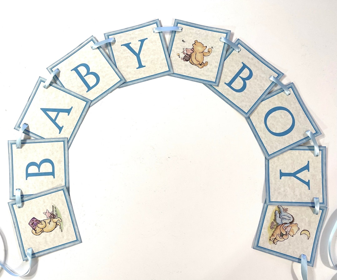 Blue Winnie the Pooh Baby Boy Shower Banner Pooh Shower Bunting Garland ...