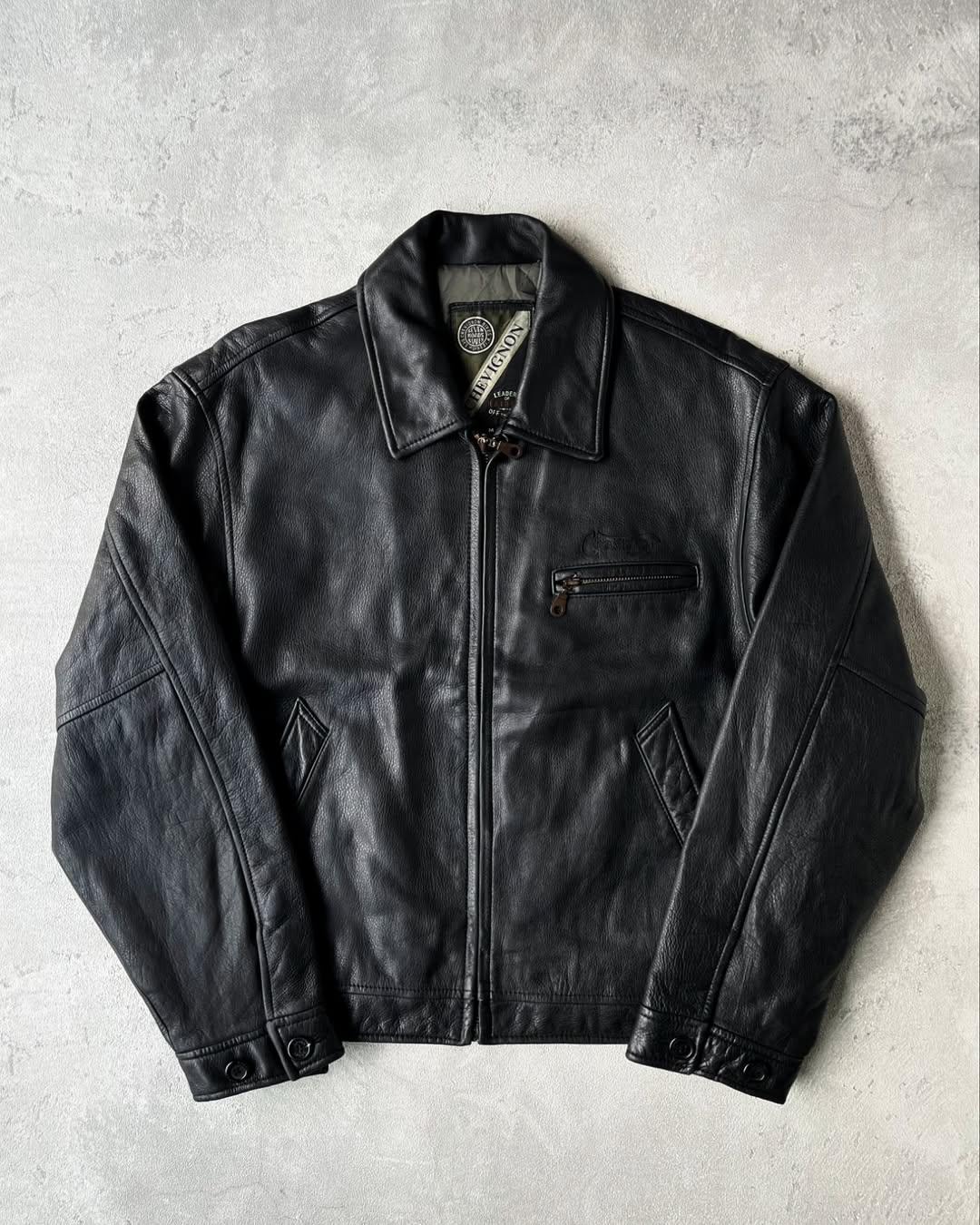 Vintage Black Leather Jacket Men’s | Genuine Sheepskin Moto Coat | 90s ...