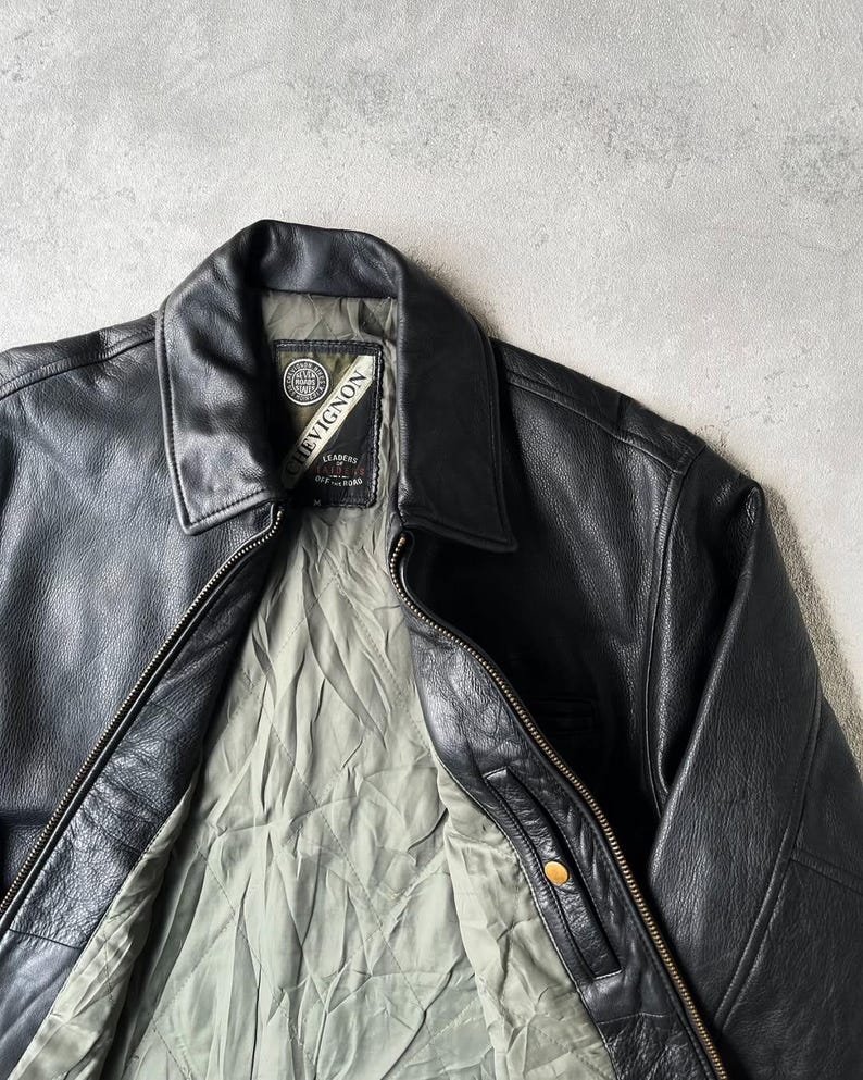Vintage Black Leather Jacket Men’s | Genuine Sheepskin Moto Coat | 90s ...