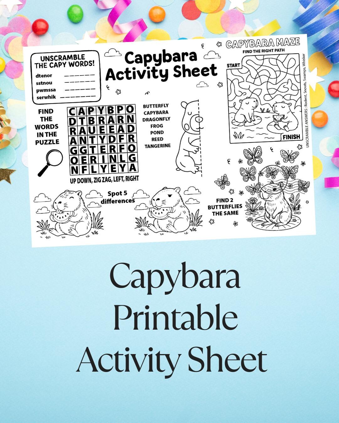 Capybara Activity Sheet Printable | Fun Puzzle Page for Kids ...