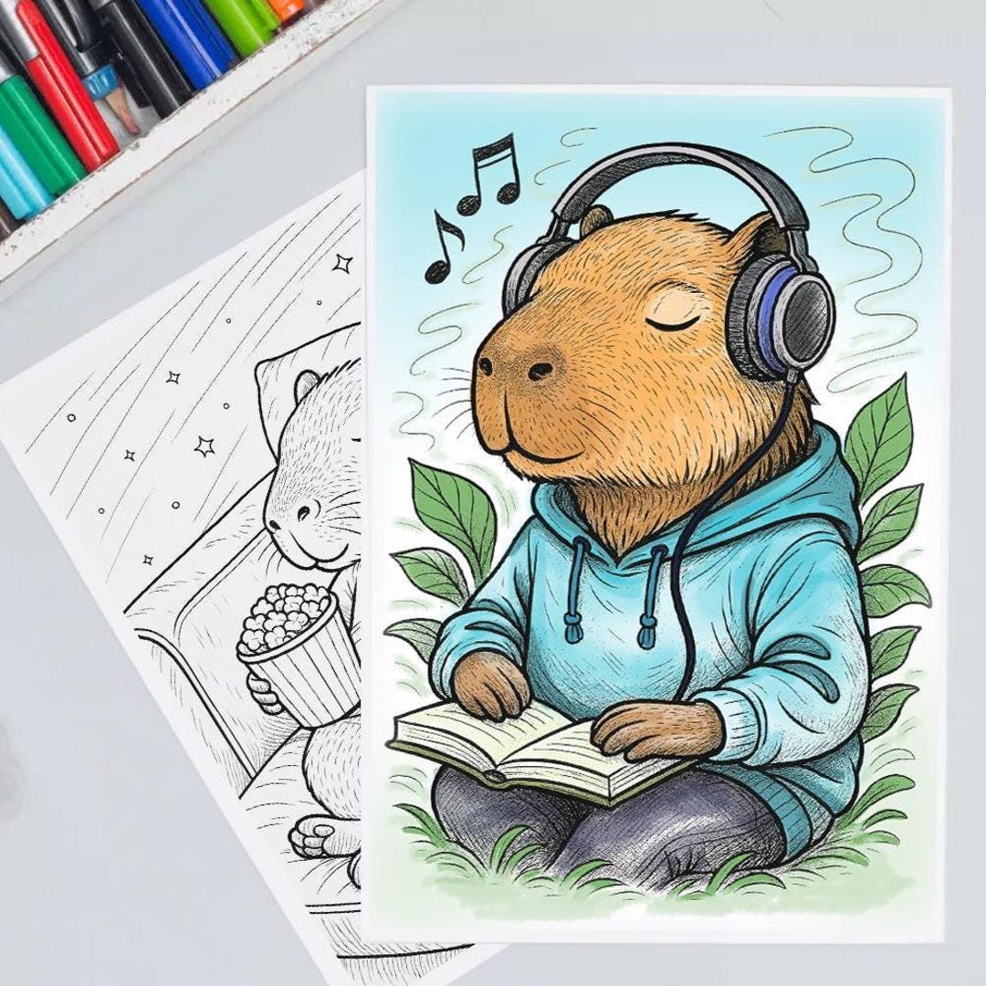 Capy Chill: 5 X Printable Colouring Pages for Kids (8–12) | Digital ...