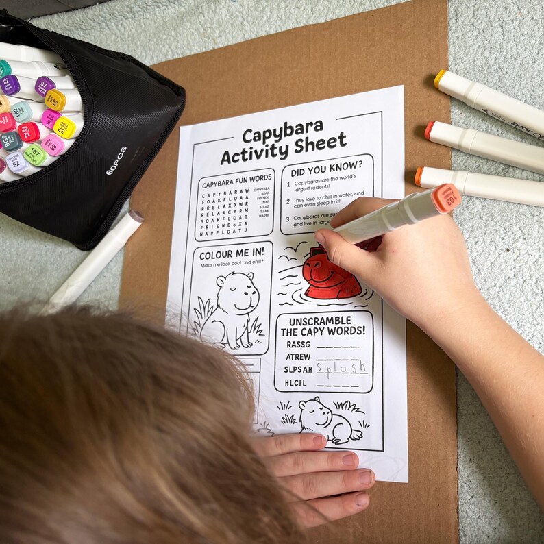Capybara Activity Sheet | Printable Kids Activity Page | Colouring ...